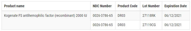 Bayer Recalls Two Lots of Kogenate® FS Antihemophilic Factor | American ...
